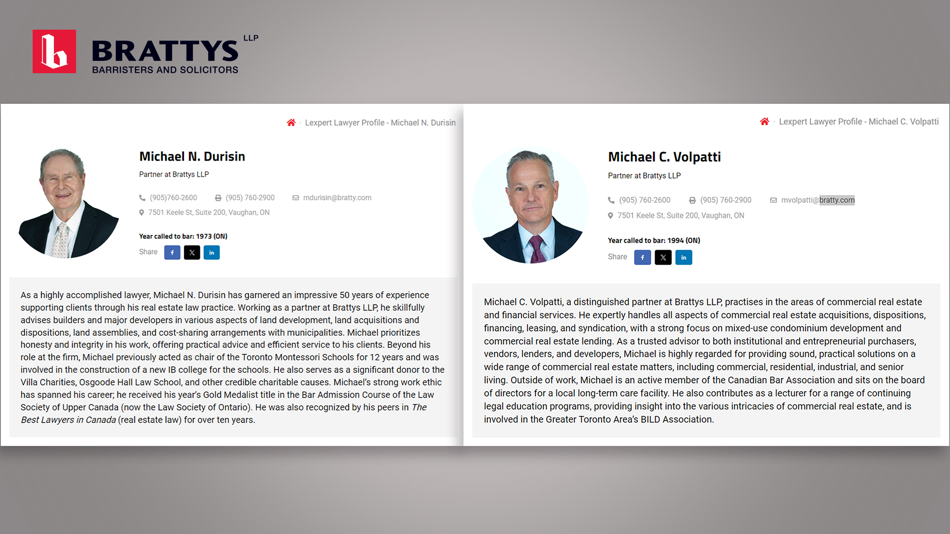 Brattys LLP Has Lexpert Bios Created