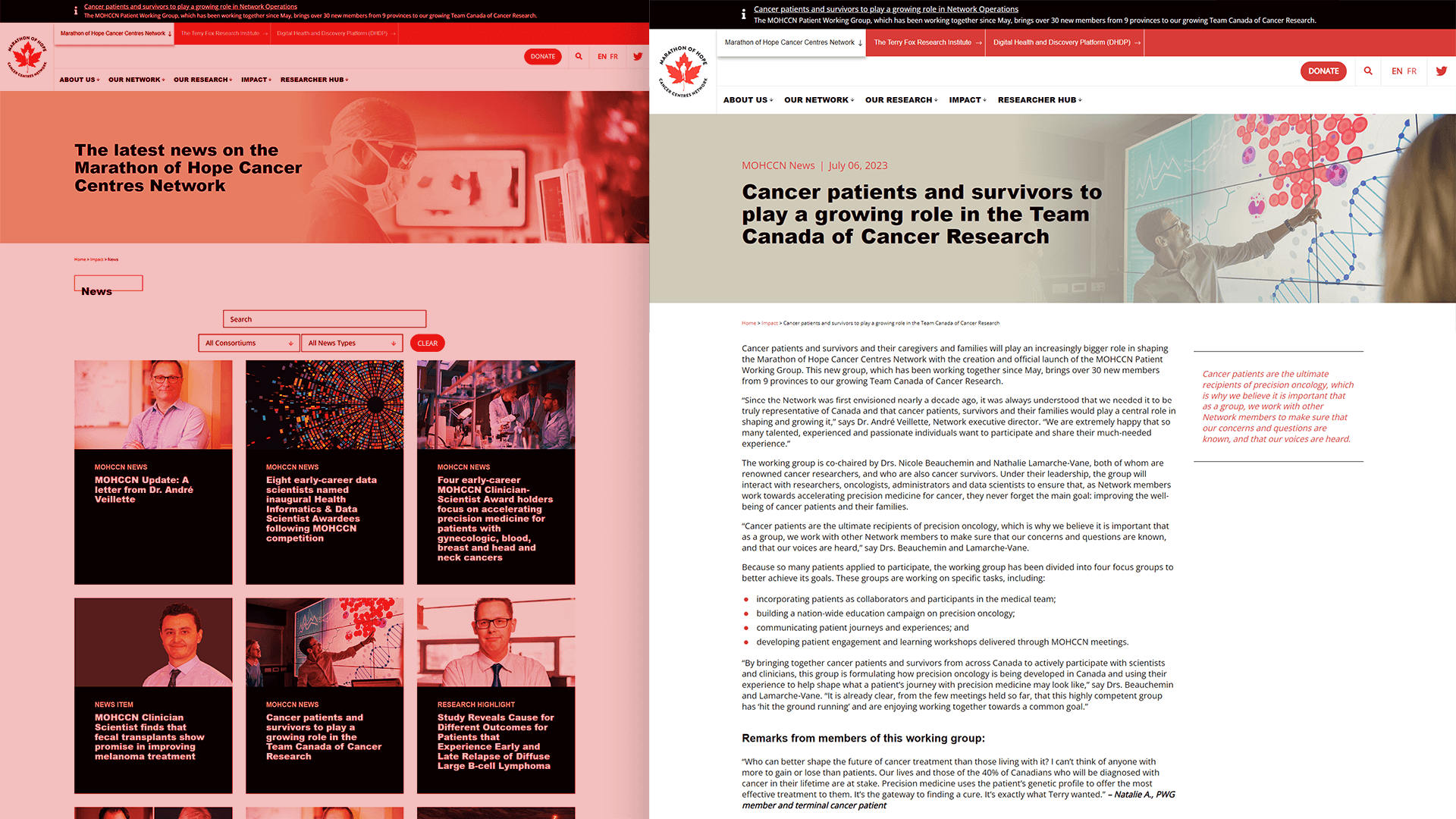 Marathon of Hope Cancer Centres Network: Website Design and Development