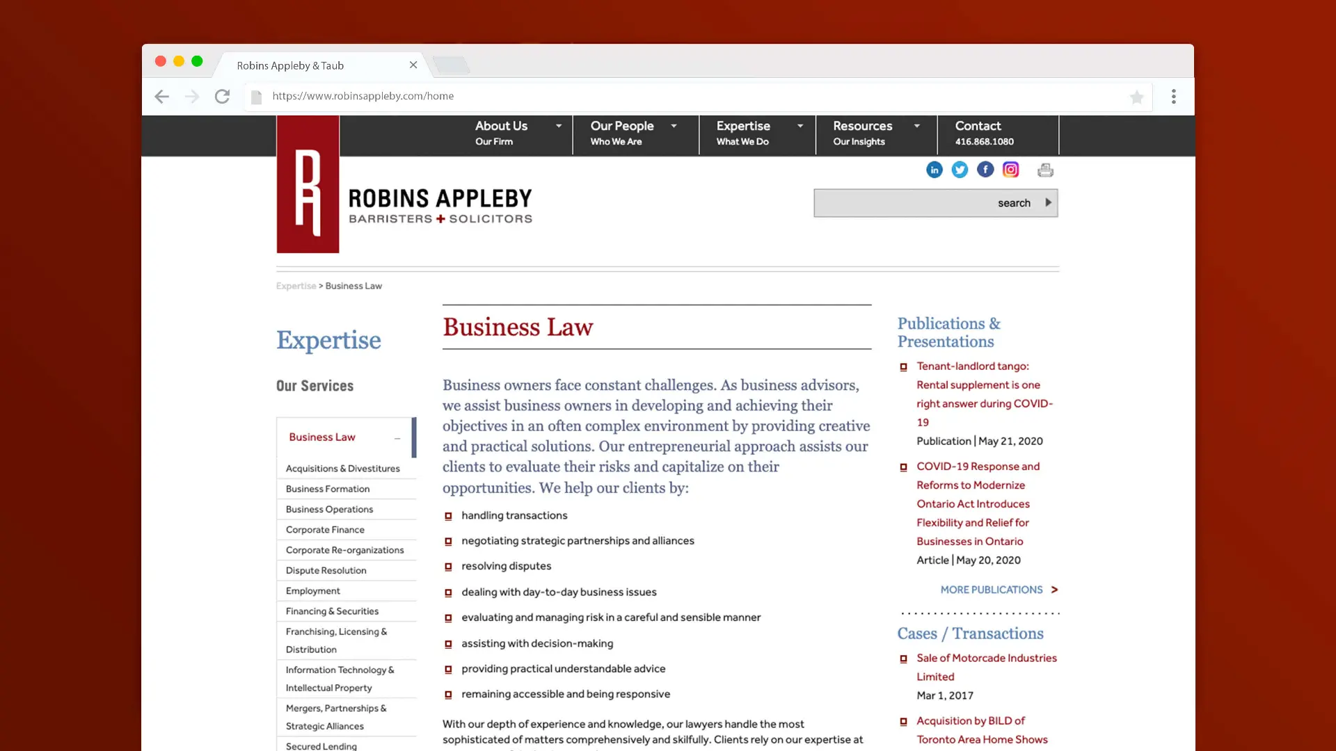 Robins Appleby LLP: Website