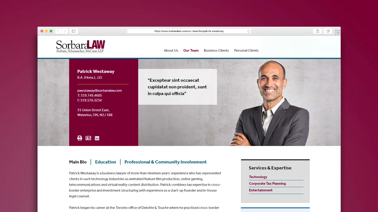 Sorbara Law: Website