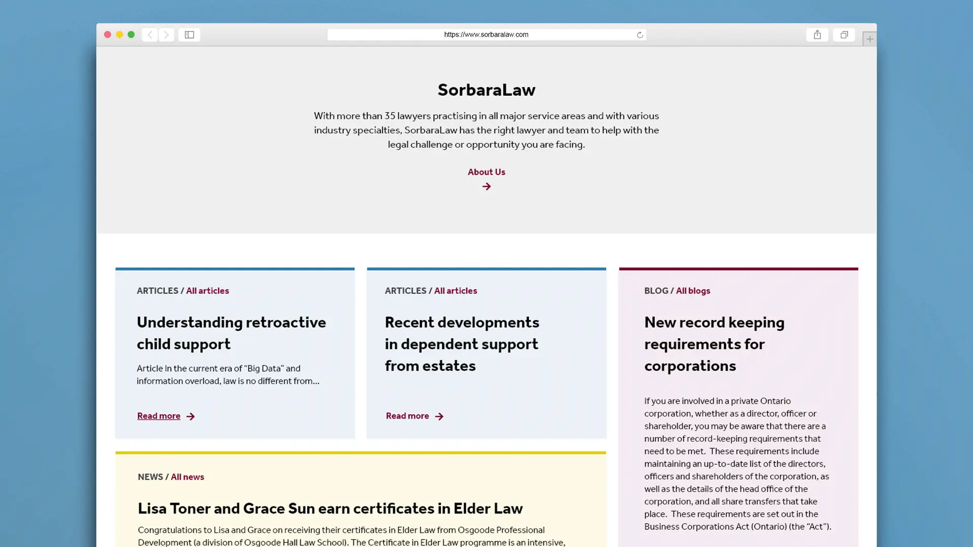 Sorbara Law: Website